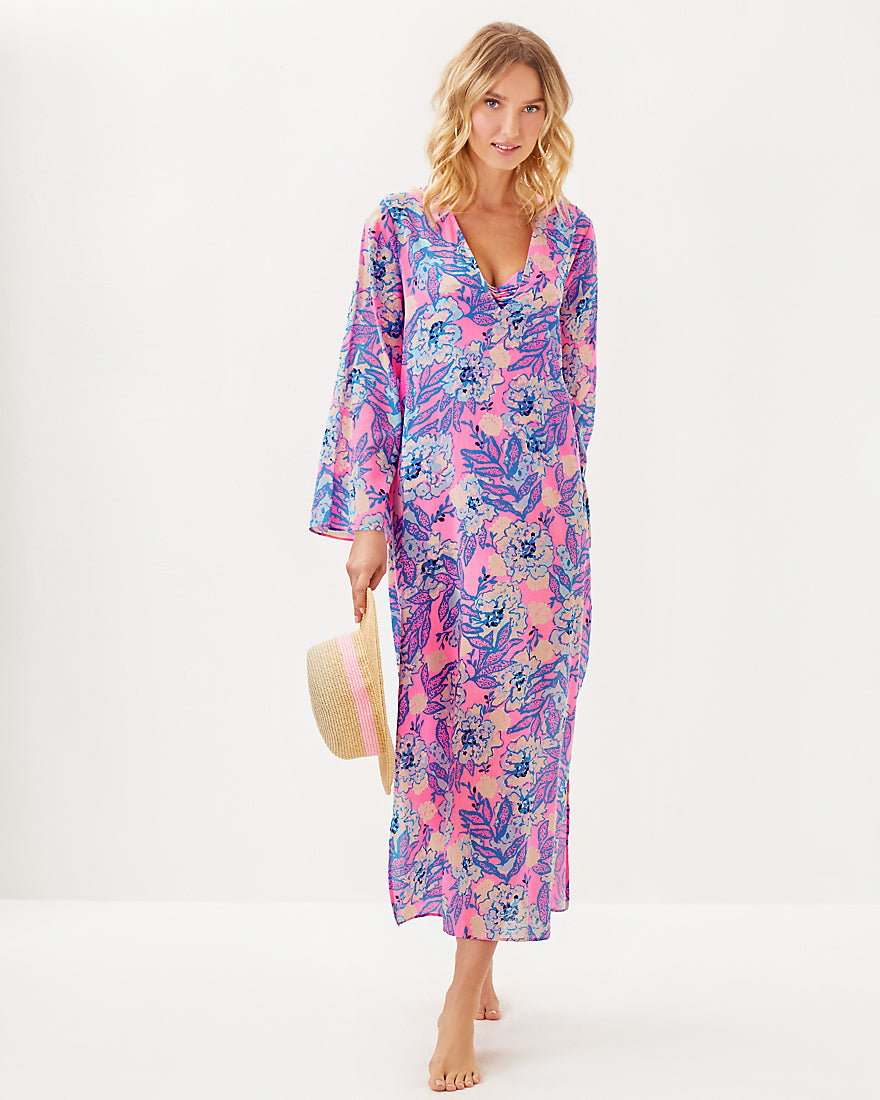 Perry Long Sleeve Maxi Coverup – Splash of Pink - Your Lilly Pulitzer Store